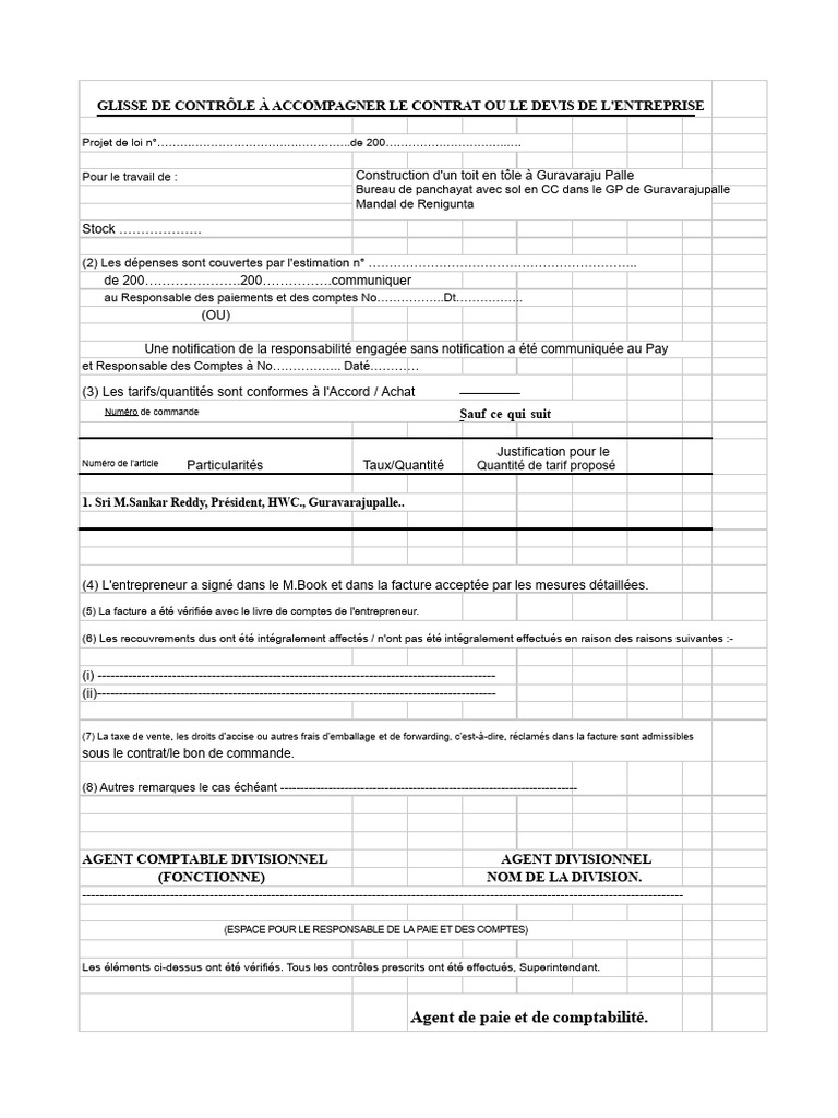 Contrôle de contrat pour construction à Guravaraju | PDF | Facture ...