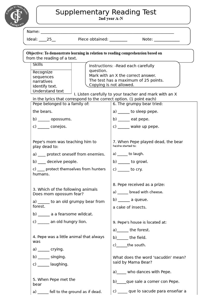 TEST Don't Laugh Pepe | PDF | Reading Comprehension | Learning