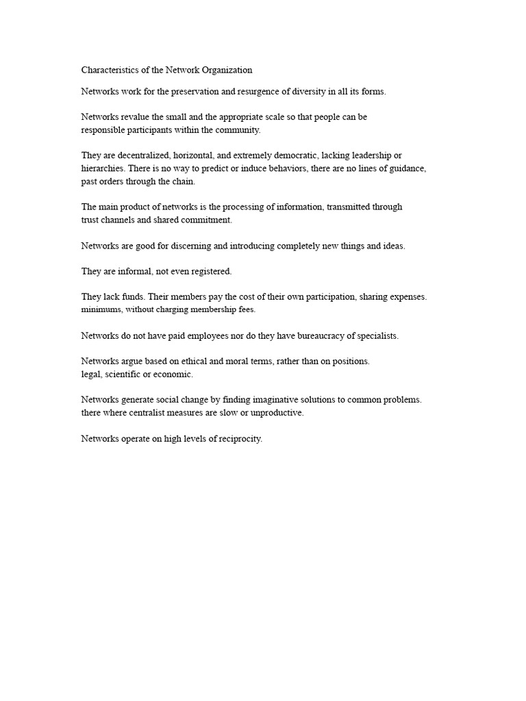 Characteristics of The Network Organization | PDF | Decentralization ...