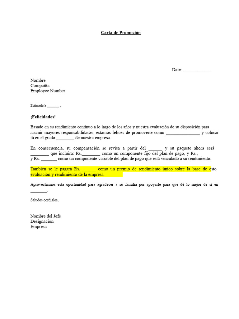 Carta de Promoción Laboral y Compensación | PDF