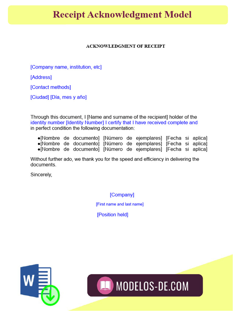 Receipt Acknowledgment Model | PDF