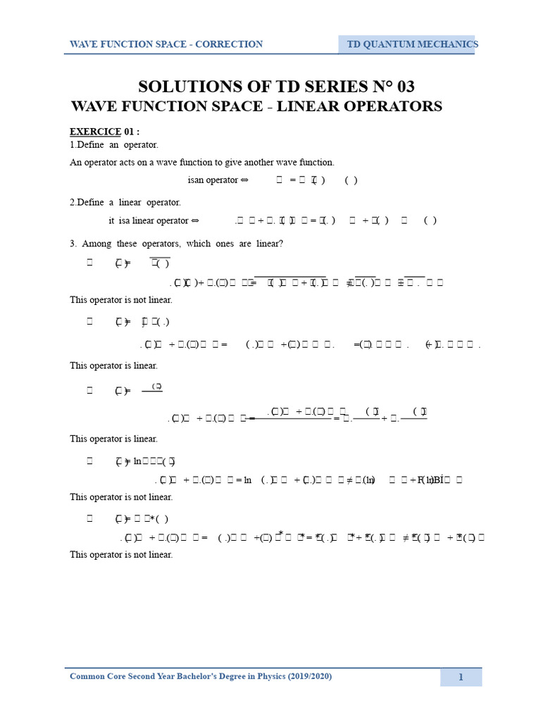 Wave Function Space: Linear Operators | PDF | Eigenvalues And ...