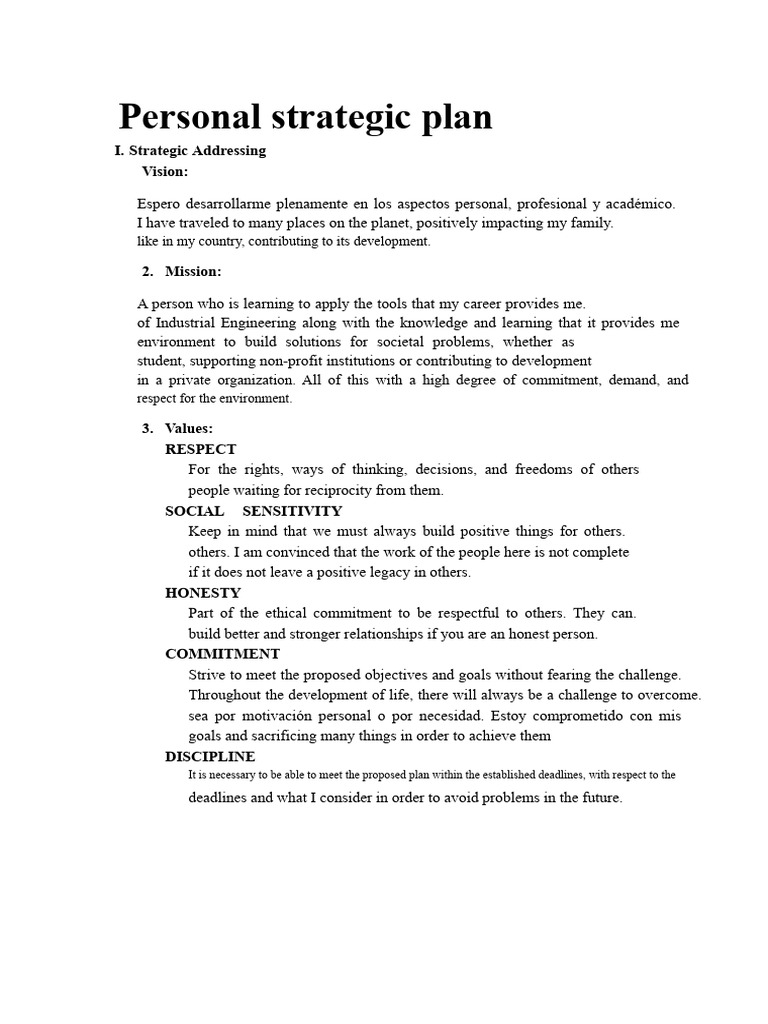Personal Strategic Plan | PDF | Strategic Planning | Internship