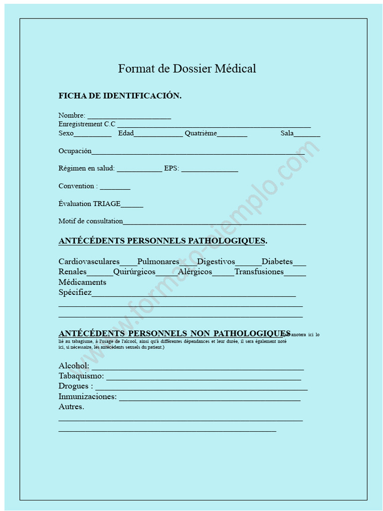 Modèle de Dossier Médical Complet | PDF | Douleur | Maladies et troubles