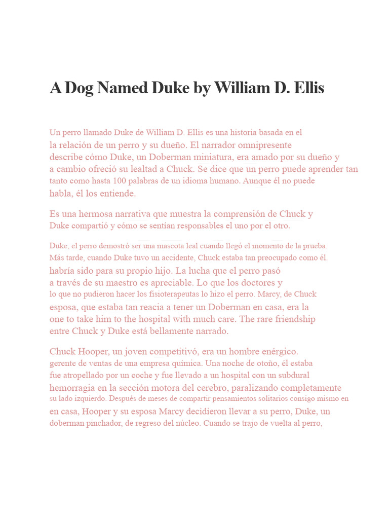 Resumen - Un Perro Llamado Duke Por William D Ellis. | PDF | Perros