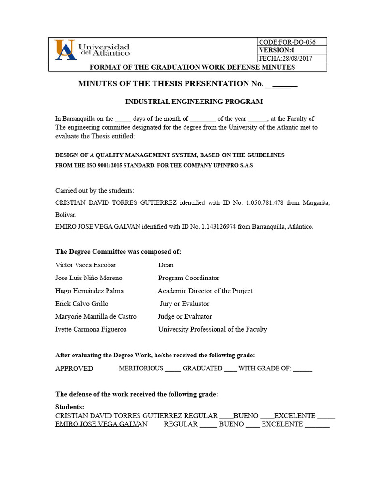For-Do-056-Format of Defense Minutes of Degree Work | PDF | Production ...