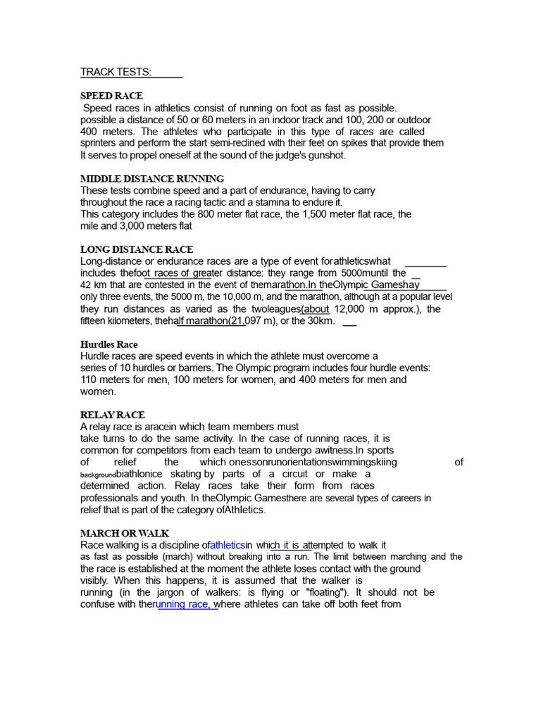 Track Tests | PDF | Track And Field | Individual Sports