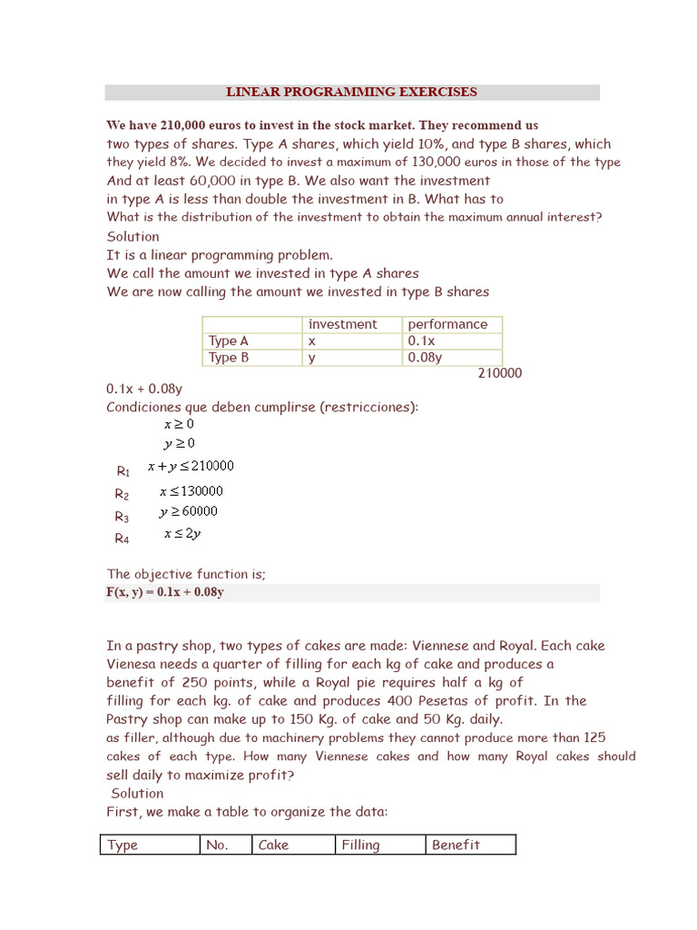 Linear Programming Exercises | PDF | Linear Programming | Swimming (Sport)