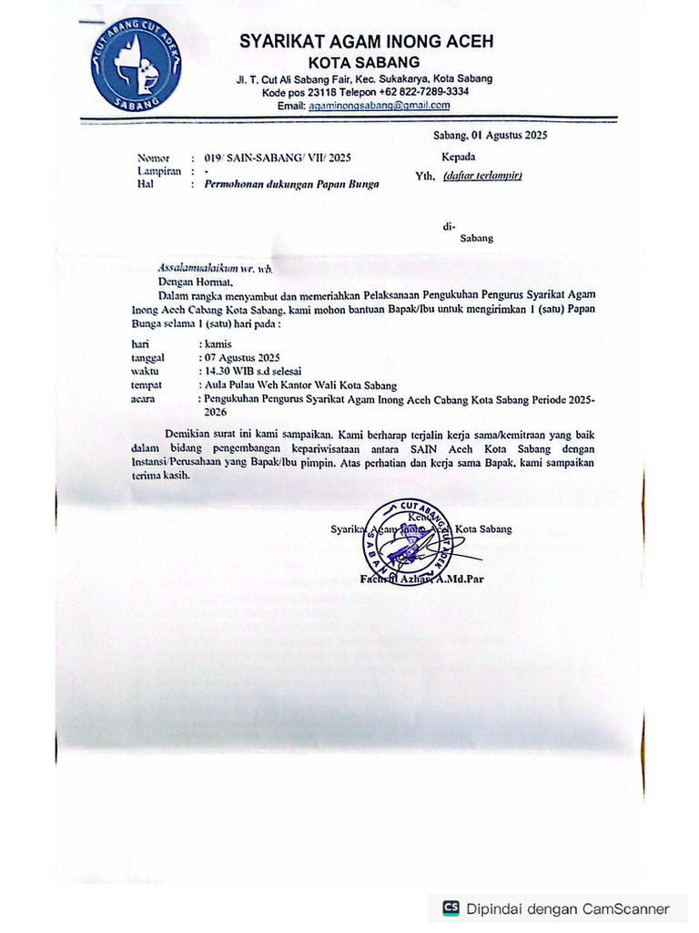 Permintaan Papan Bunga Utk Ketua Dekranasda | PDF