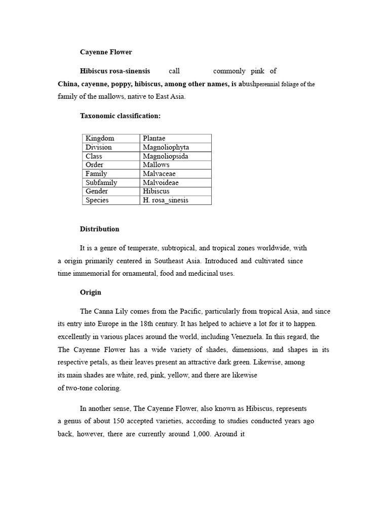 Cayenne Flower | PDF | Plants | Botany
