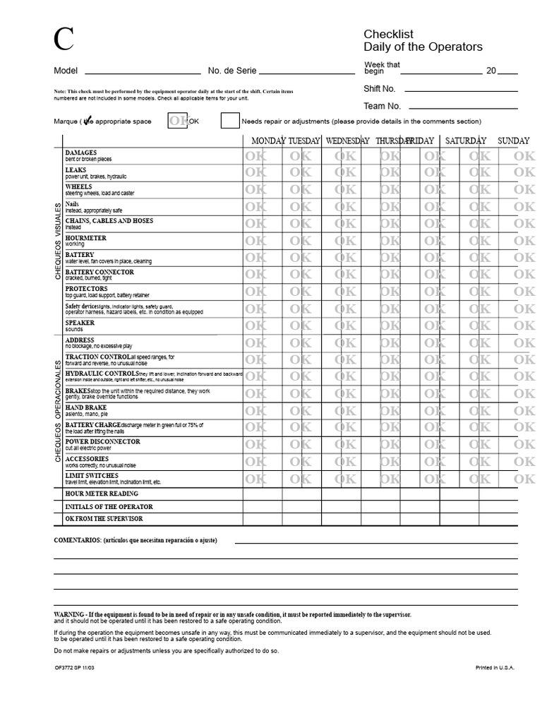 Operator Check OF03772 - SP - 1103 - 3 | PDF | Manufactured Goods ...