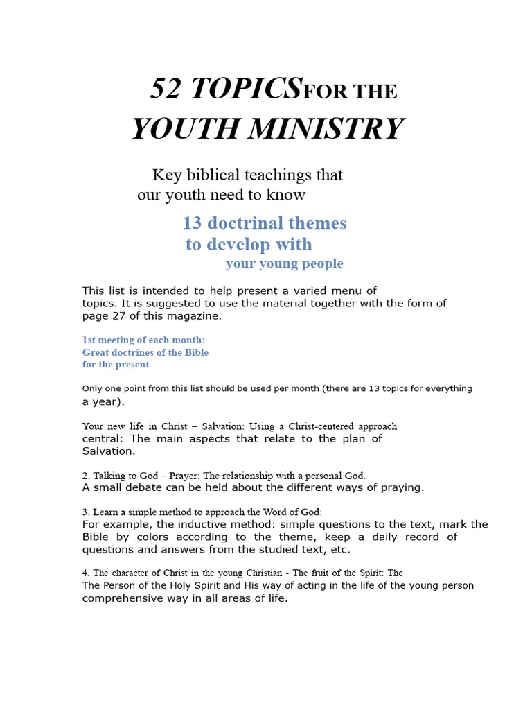 52 Topics For Youth Ministry | PDF | Jesus | Salvation