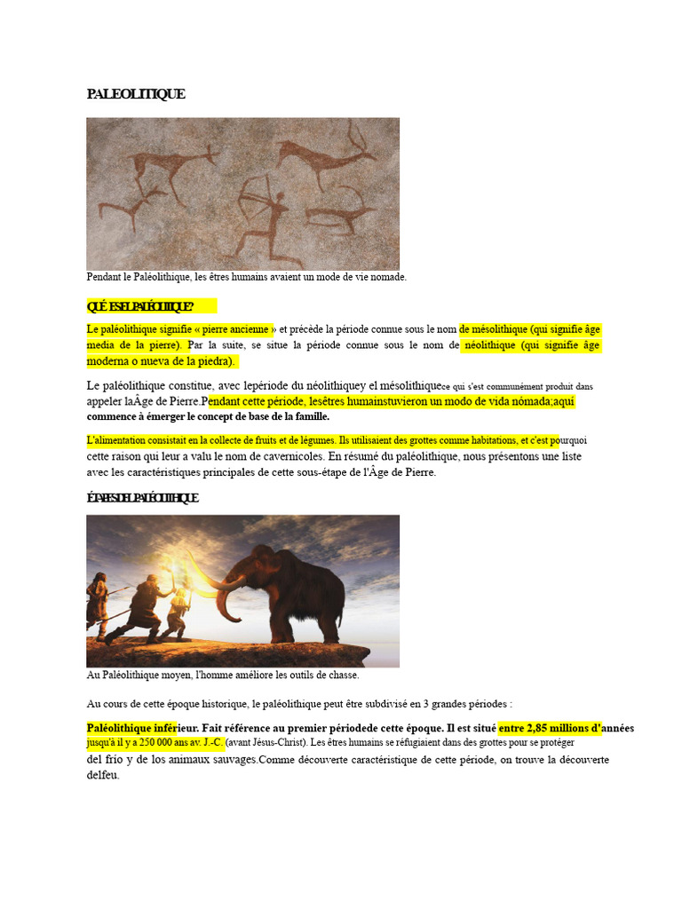 Caractéristiques du Paléolithique | PDF | Paléolithique | Néolithique