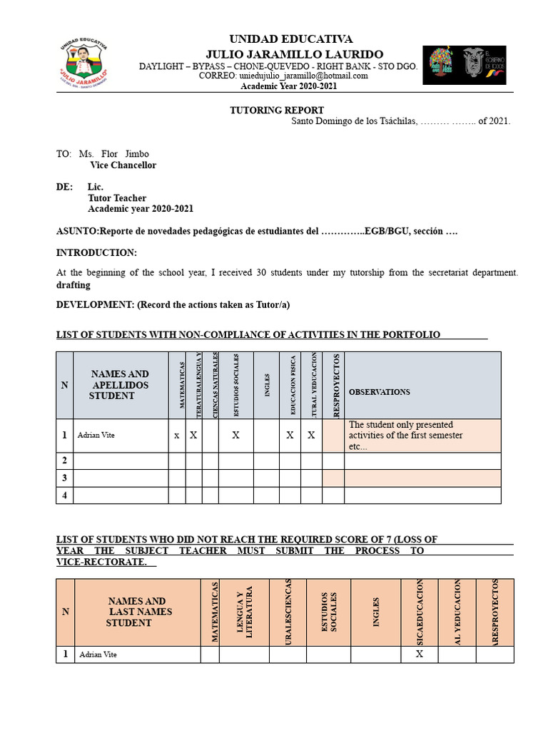Final Report Format Tutors | PDF