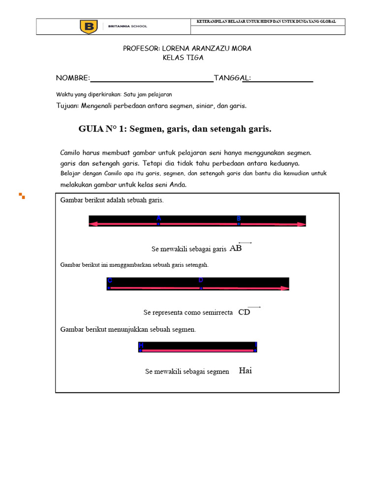 GUIA #1: Segmen, Garis, Dan Setengah Garis.: Nombre: Tanggal | PDF