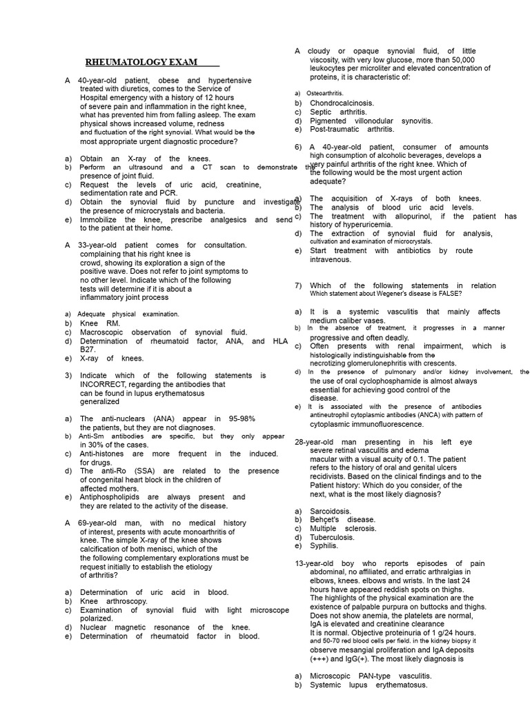 Questions and Answers - Rheumatology | PDF | Arthritis | Rheumatoid Arthritis