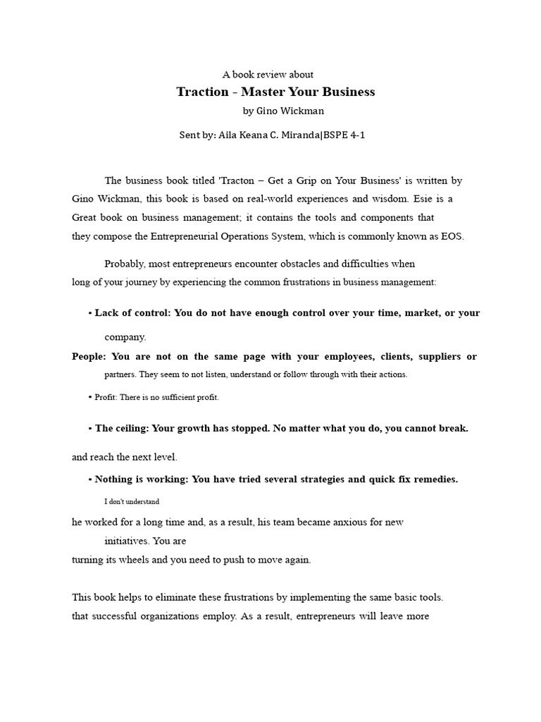 "Traction - Get A Grip On Your Business" by Gino Wickman | PDF ...