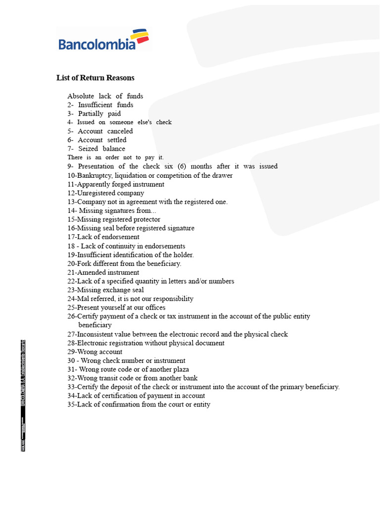 Common Reasons for Check Returns | PDF