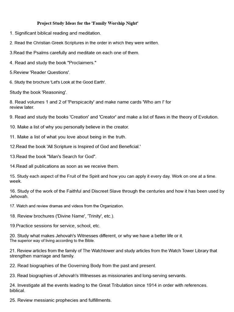 Family Worship Night Study Ideas | PDF | Bible | God
