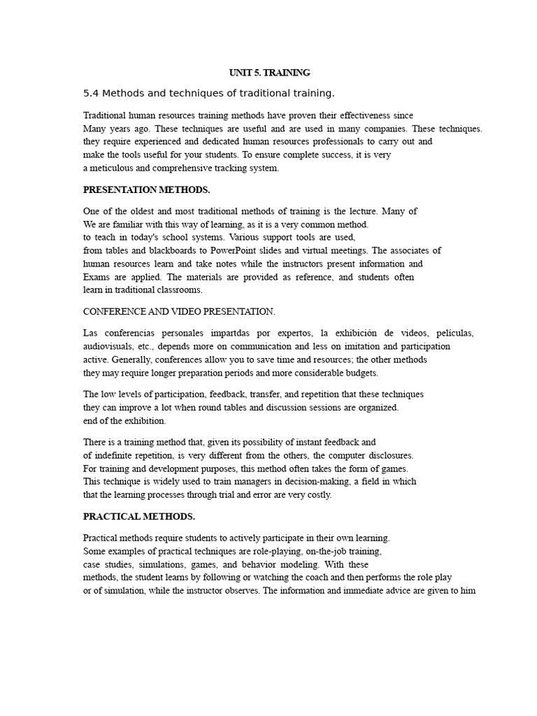 5.4 Traditional Training Methods and Techniques | PDF | Learning ...