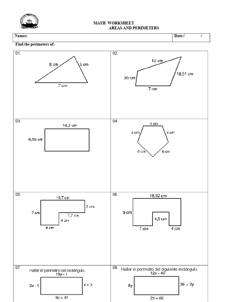 Areas and Perimeters Math Worksheet | PDF