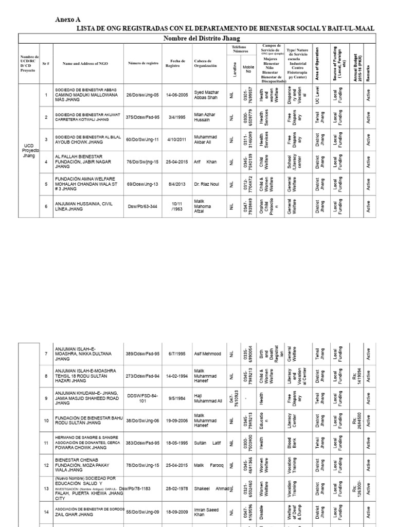 Lista de ONG en Jhang PDF | PDF