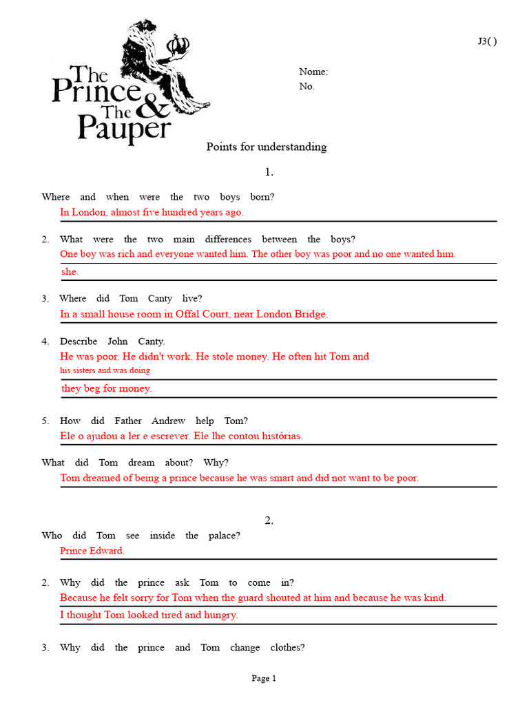 "The Prince and the Pauper Summary" | PDF | The Prince And The Pauper