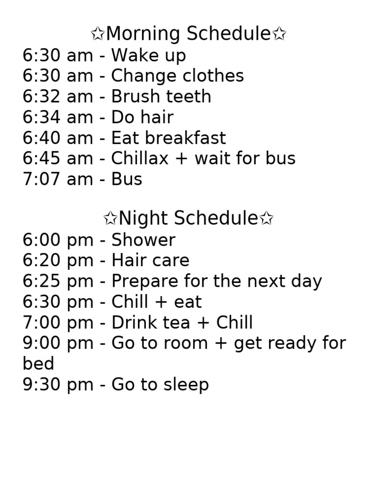 Morning:Night Schedule | PDF
