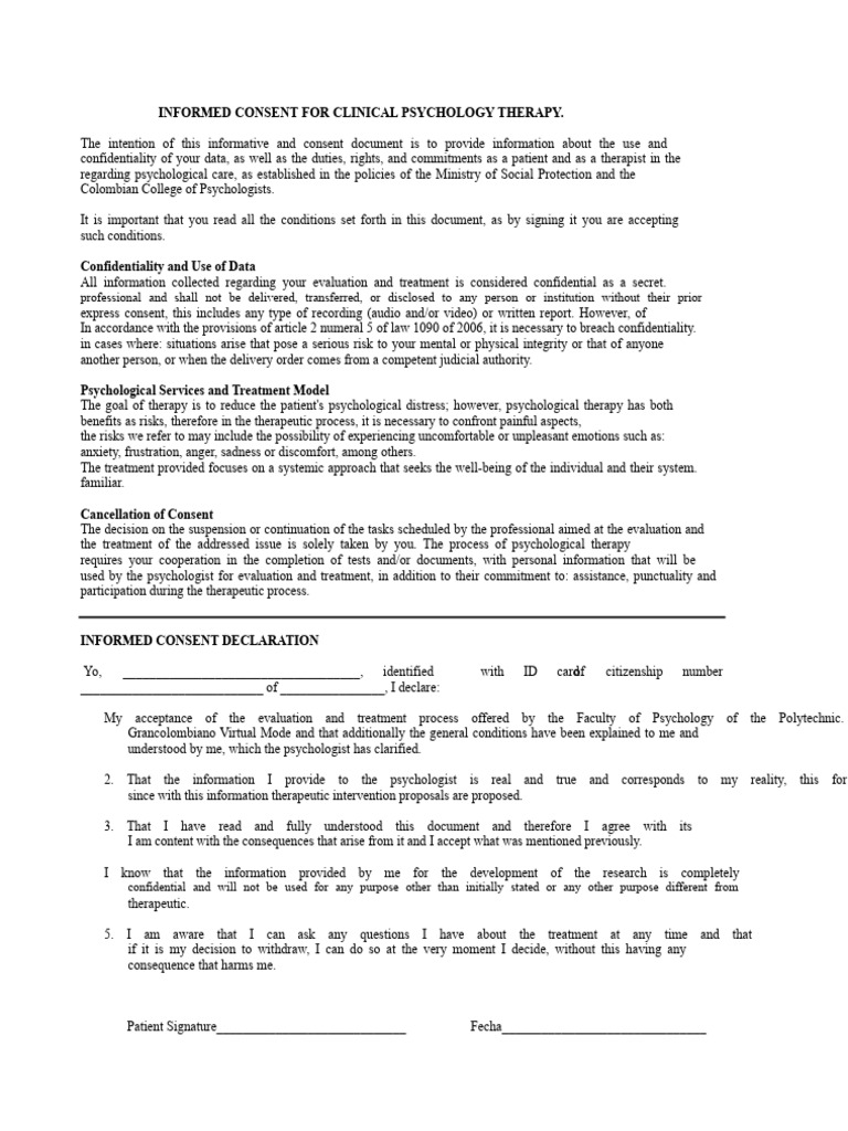 Informed Consent | PDF | Psychotherapy | Informed Consent