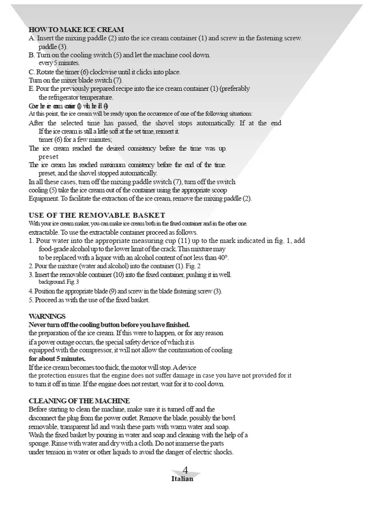 Gaggia Ice Cream Maker Manual (Italian - 40 Pages) | PDF | Water | Ice ...