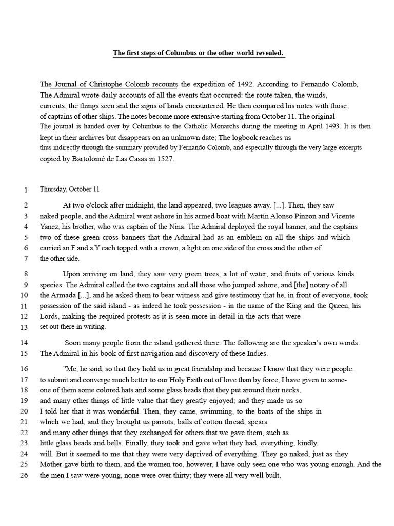 Columbus's 1492 Expedition Journal Insights | PDF | Christopher ...