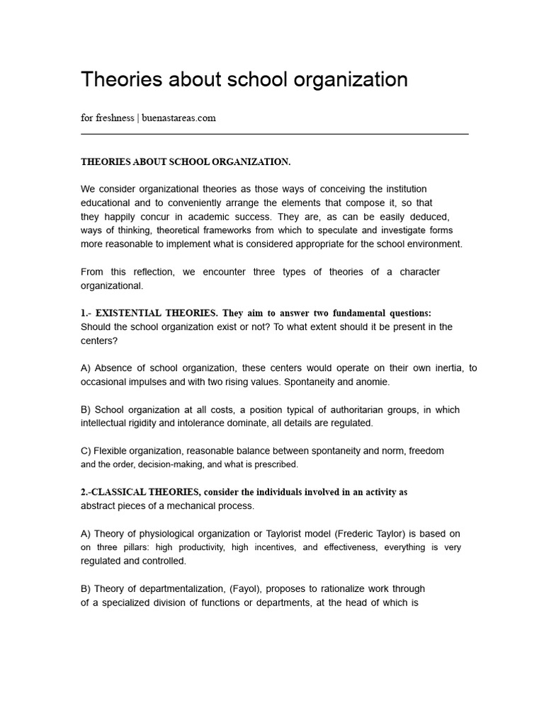 School Organization Theories Explained | PDF | Behavioural Sciences ...