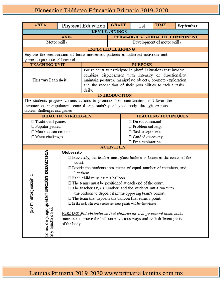 September - 1st Grade Physical Education (2019-2020) | PDF ...