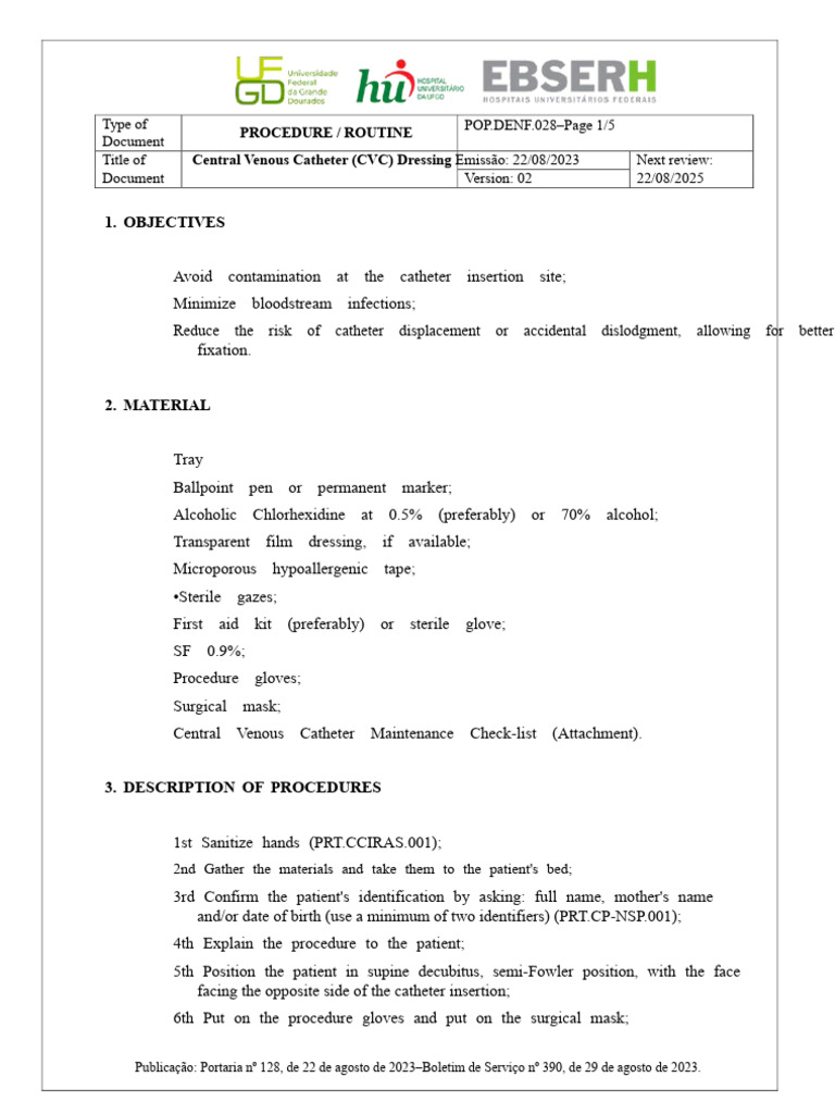 Pop Denf 028 Central Venous Catheter Dressing CVC | PDF | Catheter ...