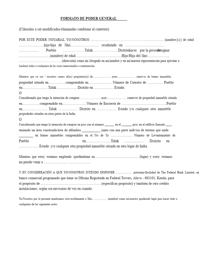 Poder Notarial General para Bienes Inmuebles | PDF | Bancos