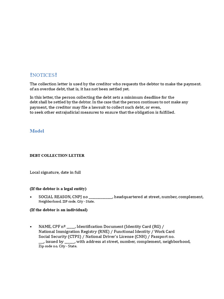 Debt Collection Letter Template | PDF | Debt | Payments