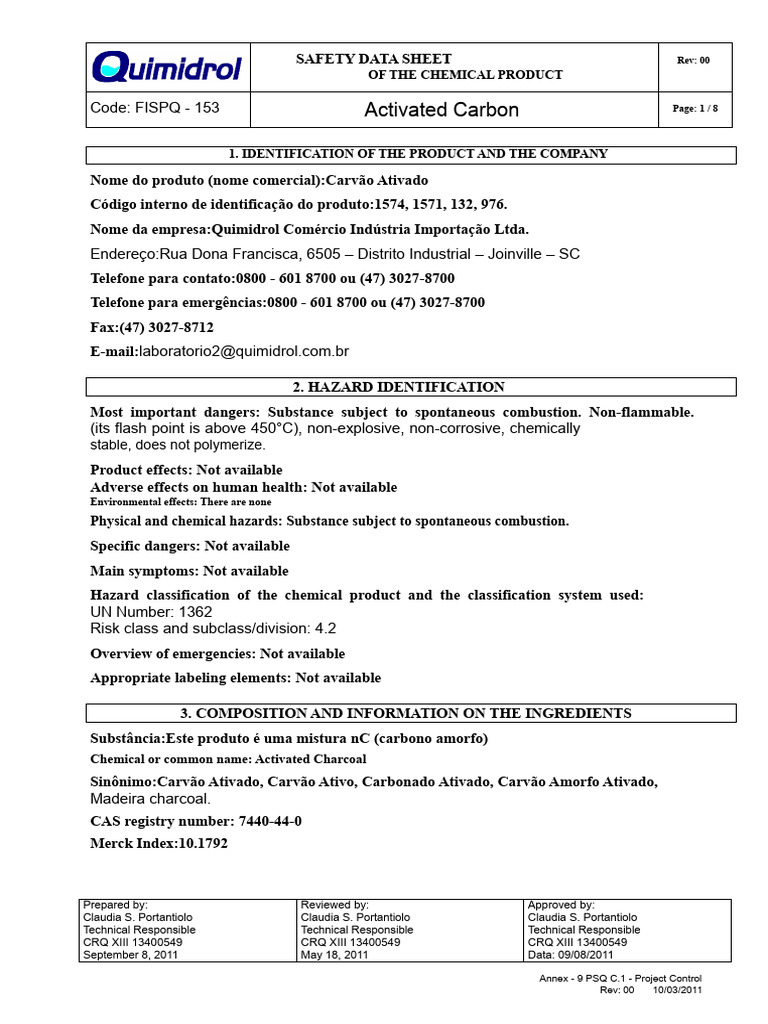 Activated Carbon Safety Data Sheet | PDF | Combustion | Dangerous Goods