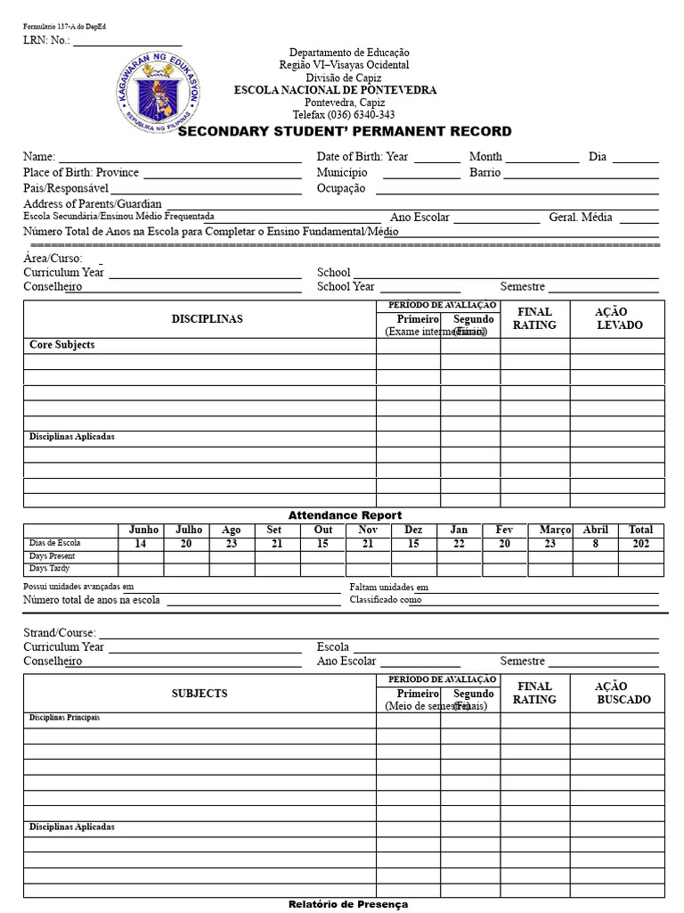 Deped Form 137 SHS (1).pdf | PDF | Escolas