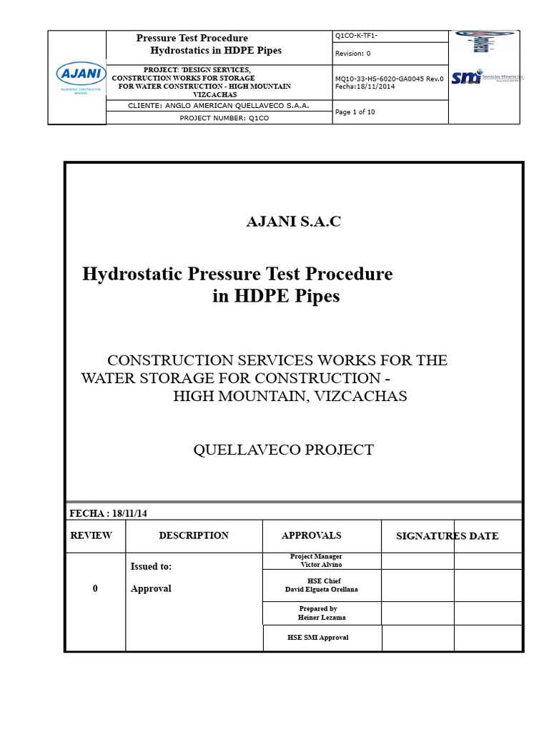 Procedure For Hydrostatic Pressure Testing in HDPE Pipes (1) REVISION 2 ...