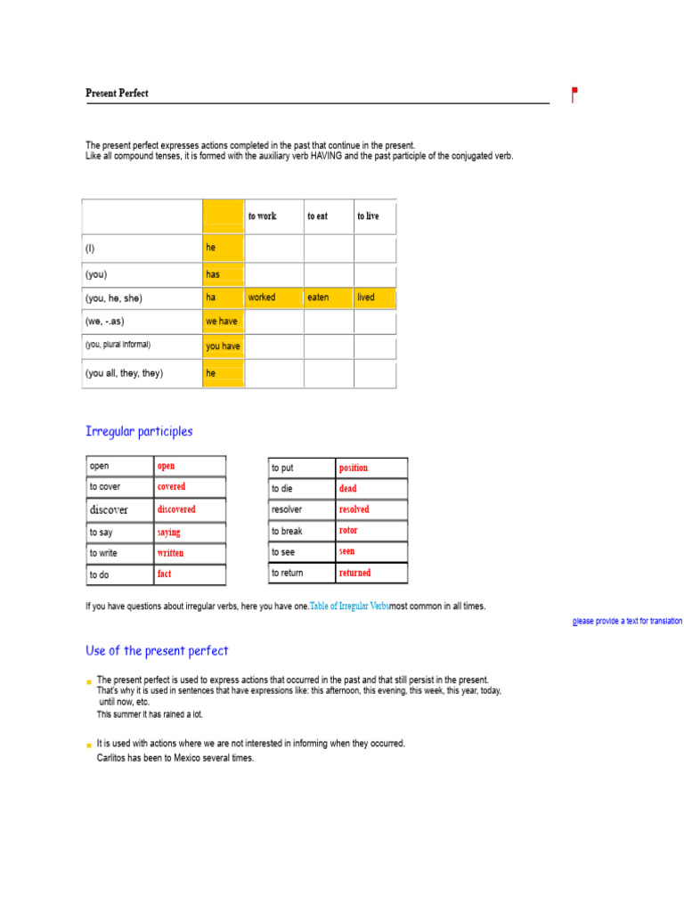 Present Perfect Spanish | PDF | Perfect (Grammar) | Linguistic Typology