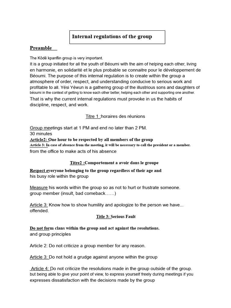 Internal Regulations of The Group | PDF | Justice | Crime & Violence