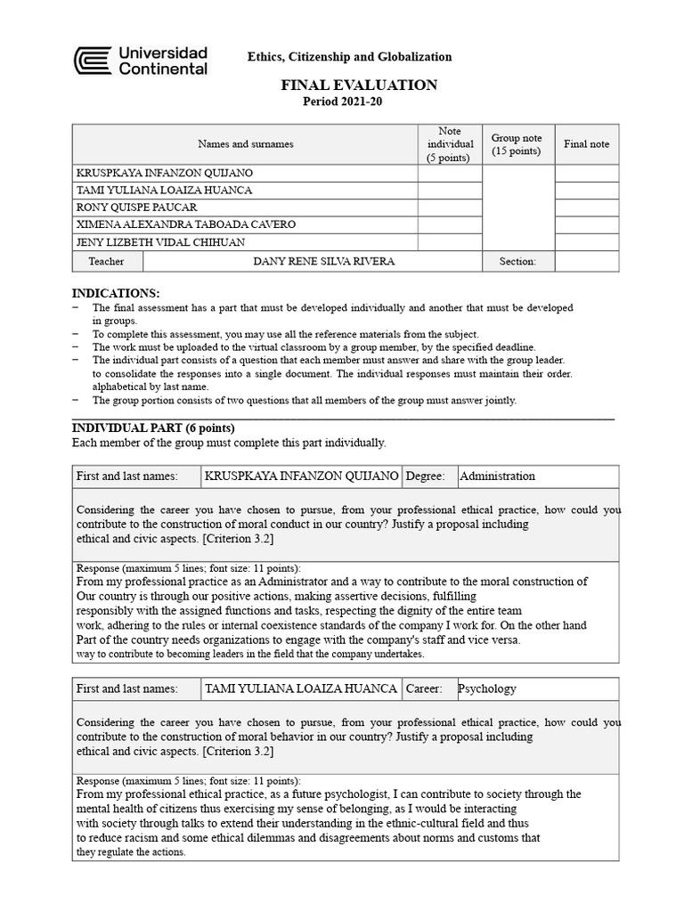 FINAL EVALUATION Ethics | PDF | Morality | Citizenship