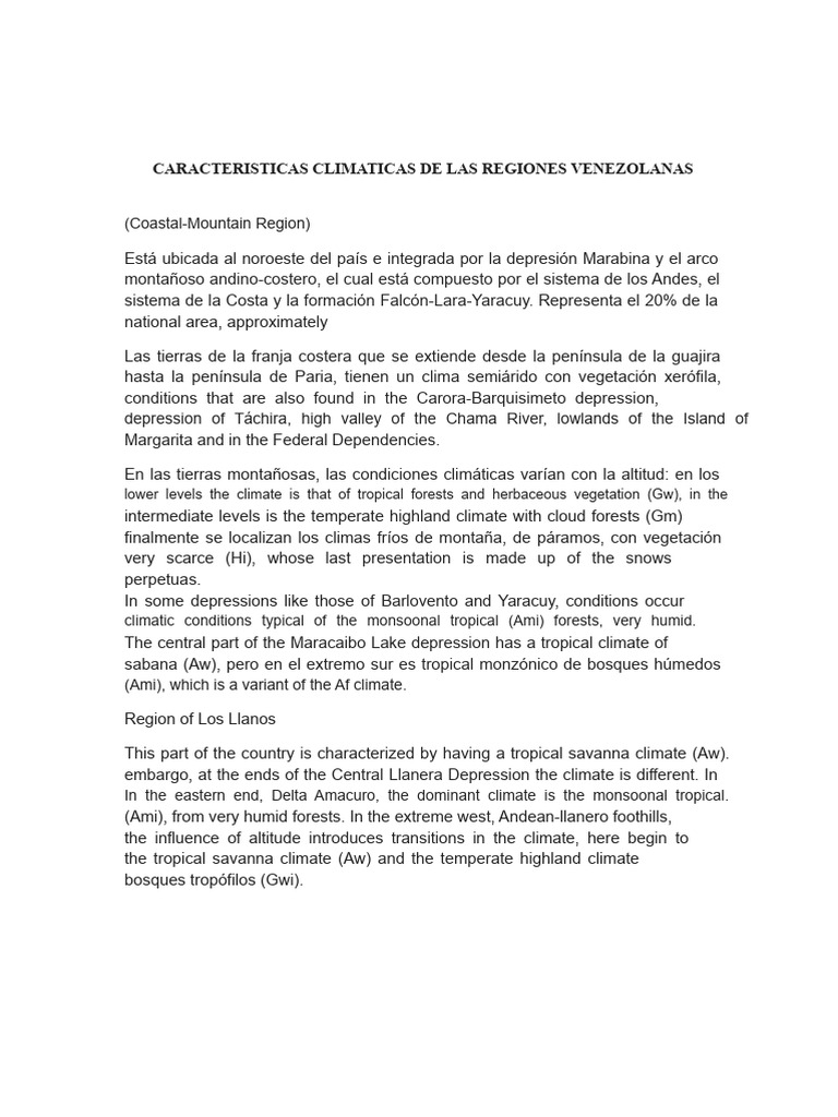 Climatic Characteristics of Venezuelan Regions | PDF | Venezuela | Tropics