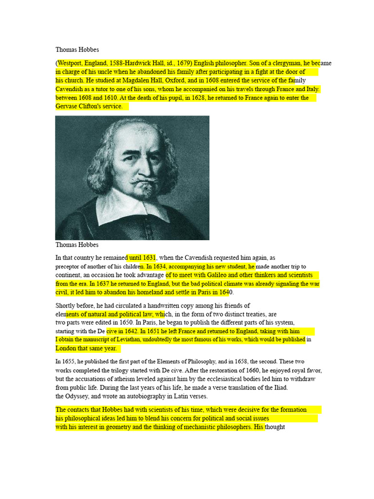 Biography of Thomas Hobbes | PDF | Thomas Hobbes | Social Contract