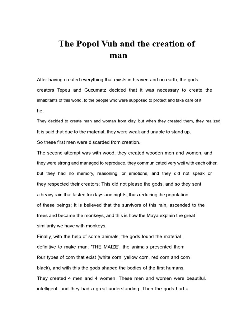 The Popol Vuh and The Creation of Man | PDF