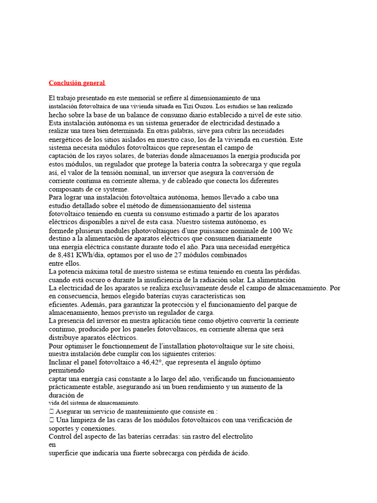 Conclusión Pfe | PDF | Fotovoltaica | Panel solar