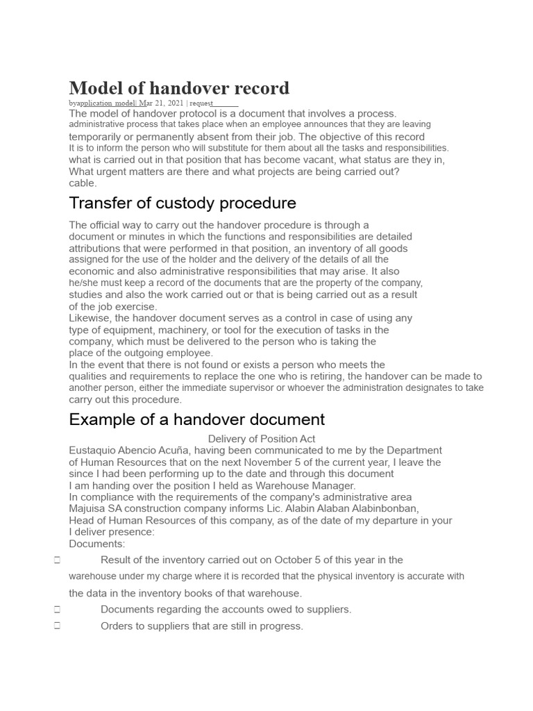 Model of Handover Report | PDF | Computing | Business