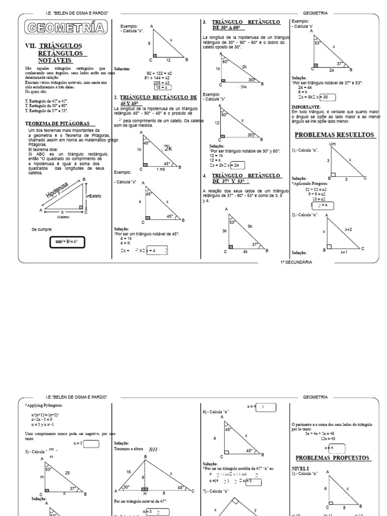 Triângulos Retângulos Notáveis e Pitágoras | PDF | Triângulo | Geometria