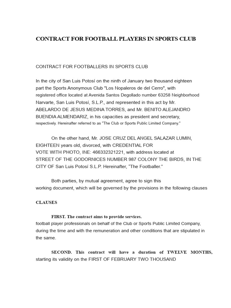 Football Player Contract Template | PDF | Salary | Labor