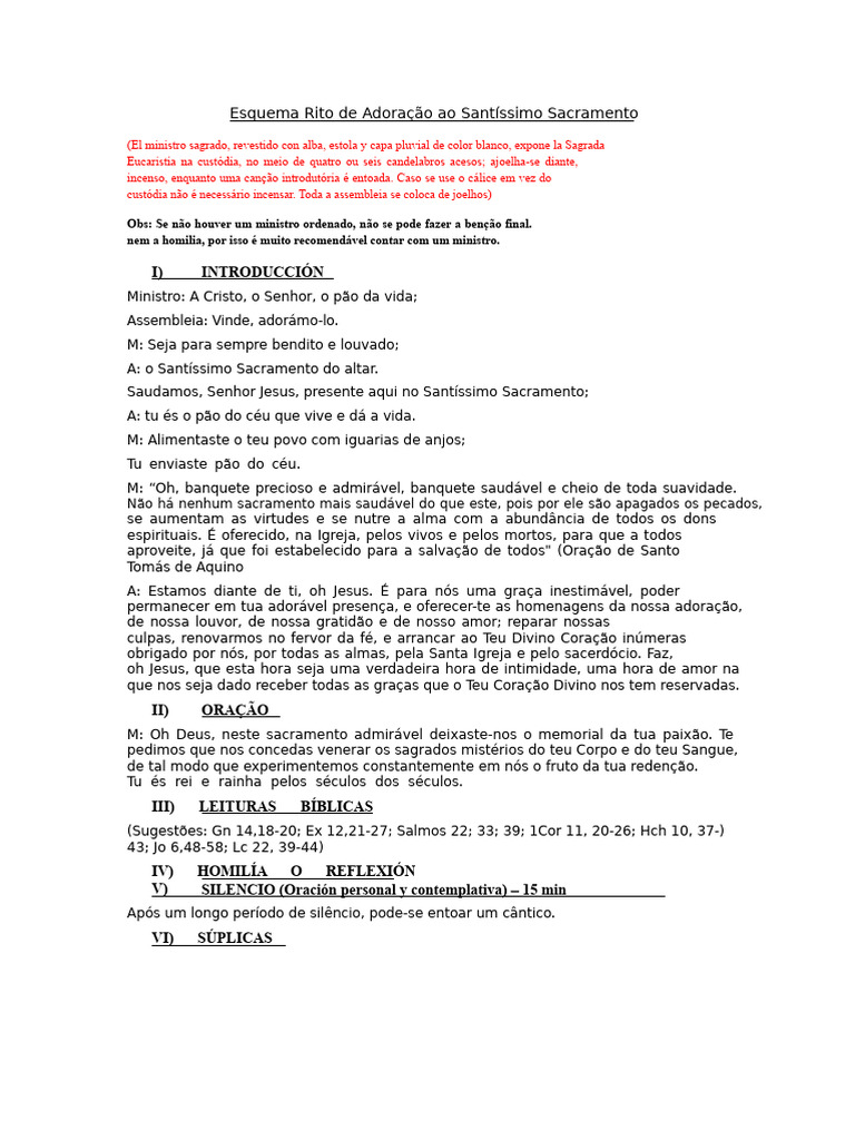 Rito de Adoração ao Santíssimo Sacramento | PDF | Eucaristia | Maria ...
